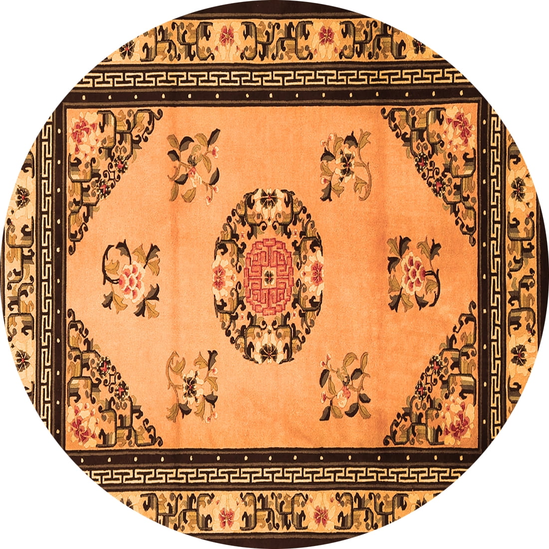 Ahgly Company Indoor Round Oriental Orange Asian Inspired Area Rugs, 8 ...
