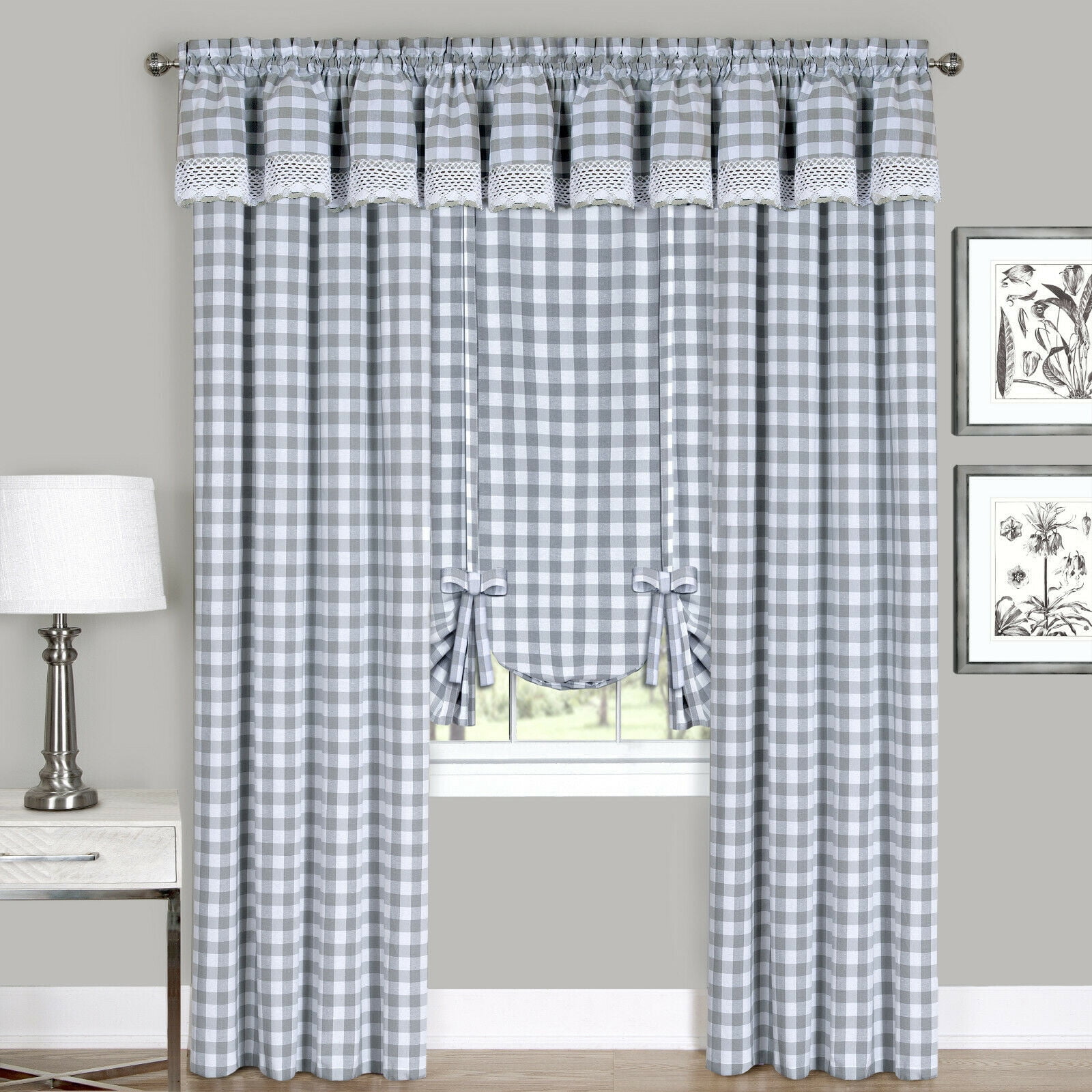 Country Farmhouse Complete 6 Pc. Plaid Checkered Window Curtain ...