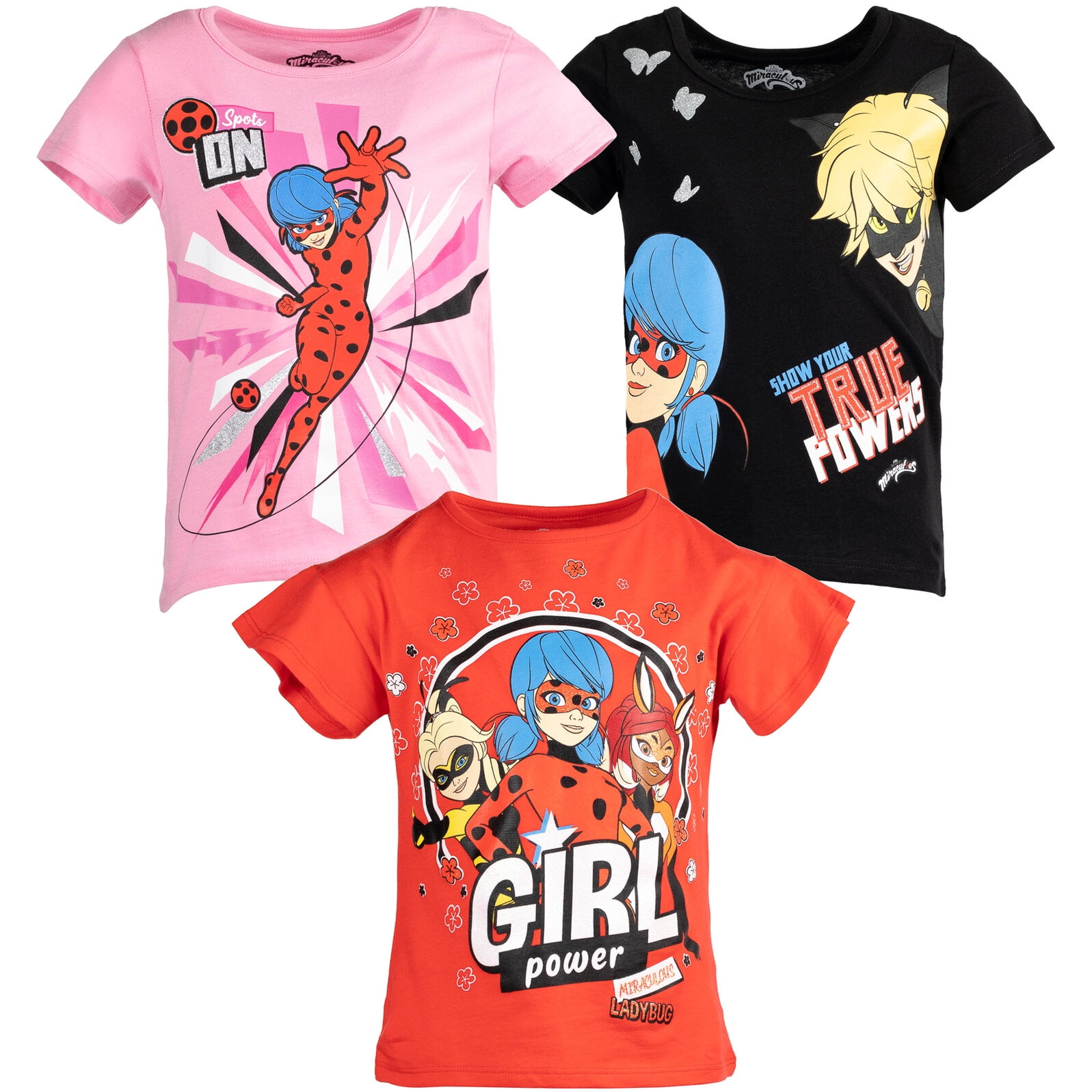 Miraculous Ladybug Cat Noir Rena Rouge Little Girls 3 Pack T-Shirts ...