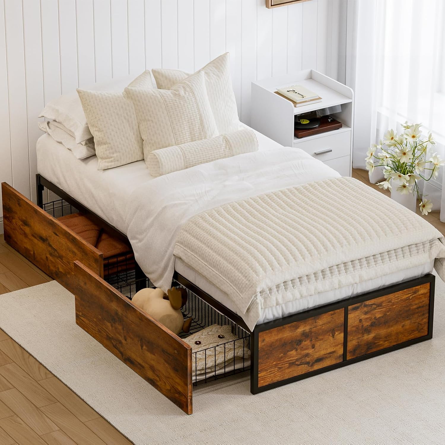 Click here for Gazhome Twin Xl Bed Frame With 2 Storage Drawers... prices