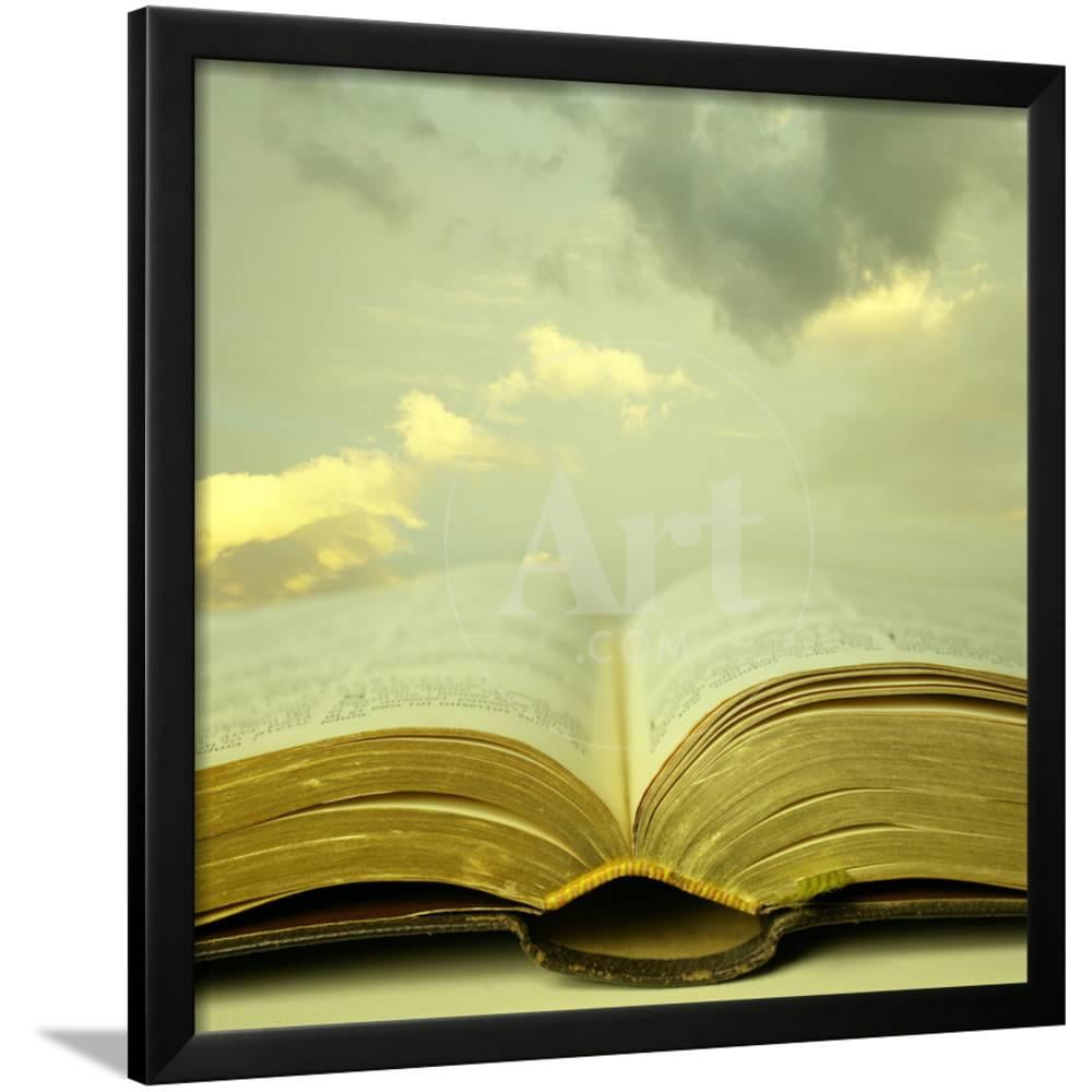 Detail of an Old Holy Bible Open with a Beautiful and Mystical Sky in ...