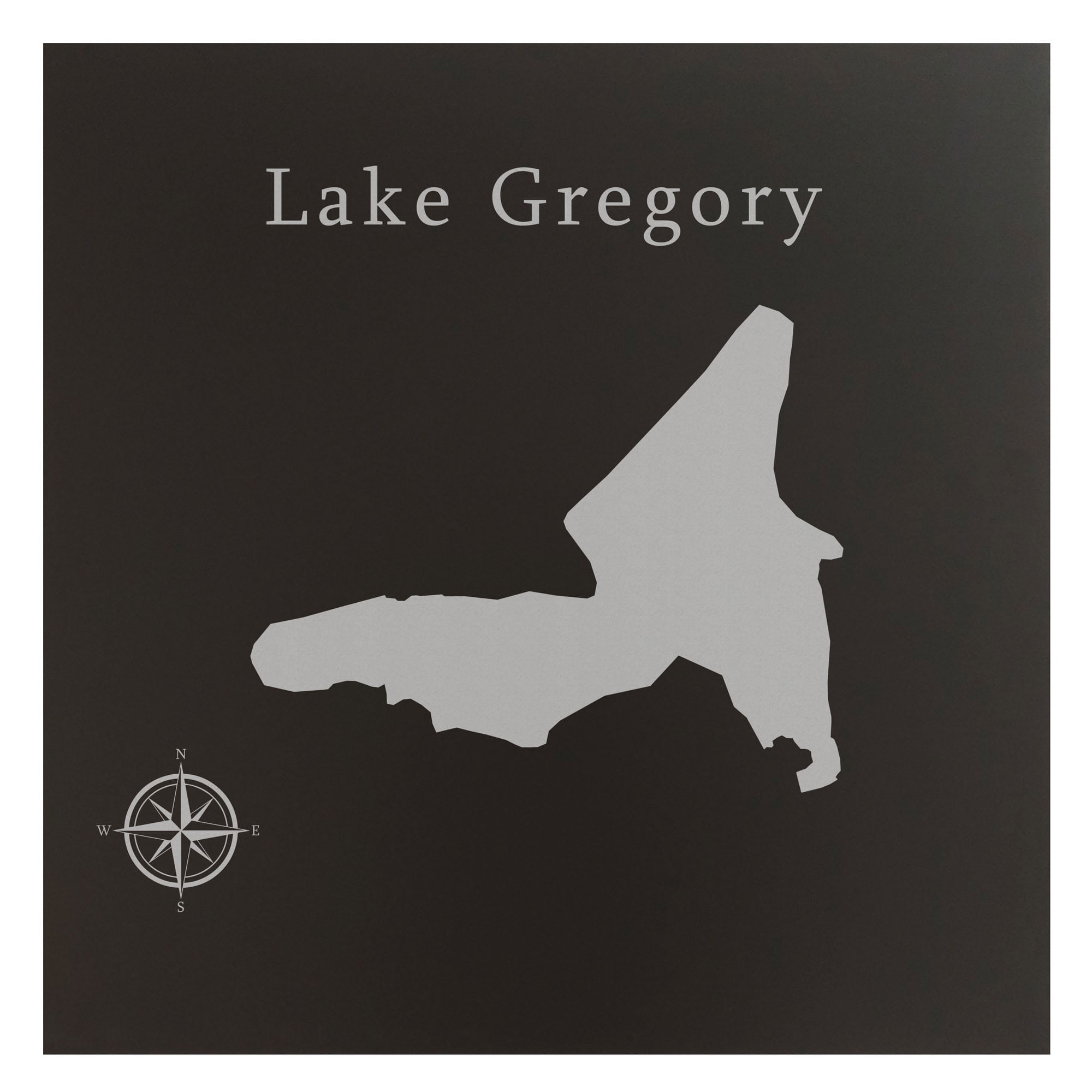 Lake Gregory Map 12x12" Black Metal Wall Art Office Decor Gift Engraved ...
