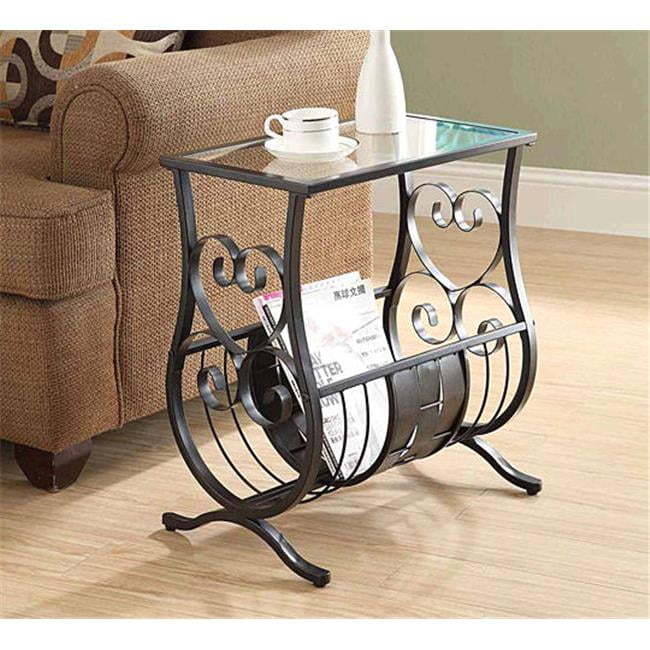 Monarch Specialties Satin Black Metal Magazine Table With Tempered ...