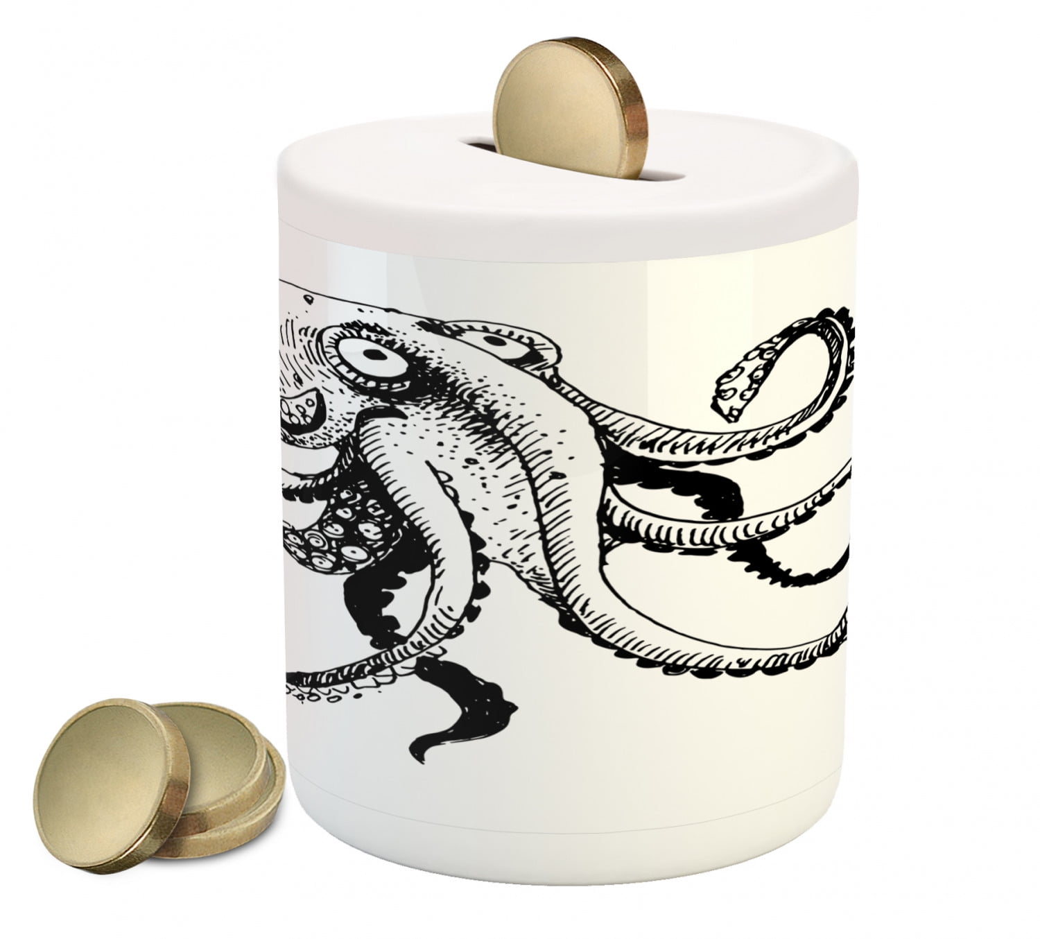 Octopus Piggy Bank, Smiling Shy Octopus Posing Restaurant Comic Fun ...