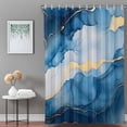 Blue Marble Shower Curtain Set with Hooks, Gradient Golden Texture ...