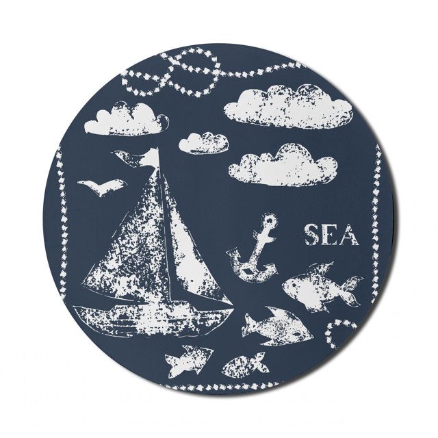 Navy Blue Mouse Pad for Computers, Sea Themed Hand Print Grunge ...