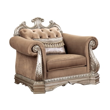 ACME Vendome II Chair with 2 Pillows in Two Tone Ivory Fabric and ...