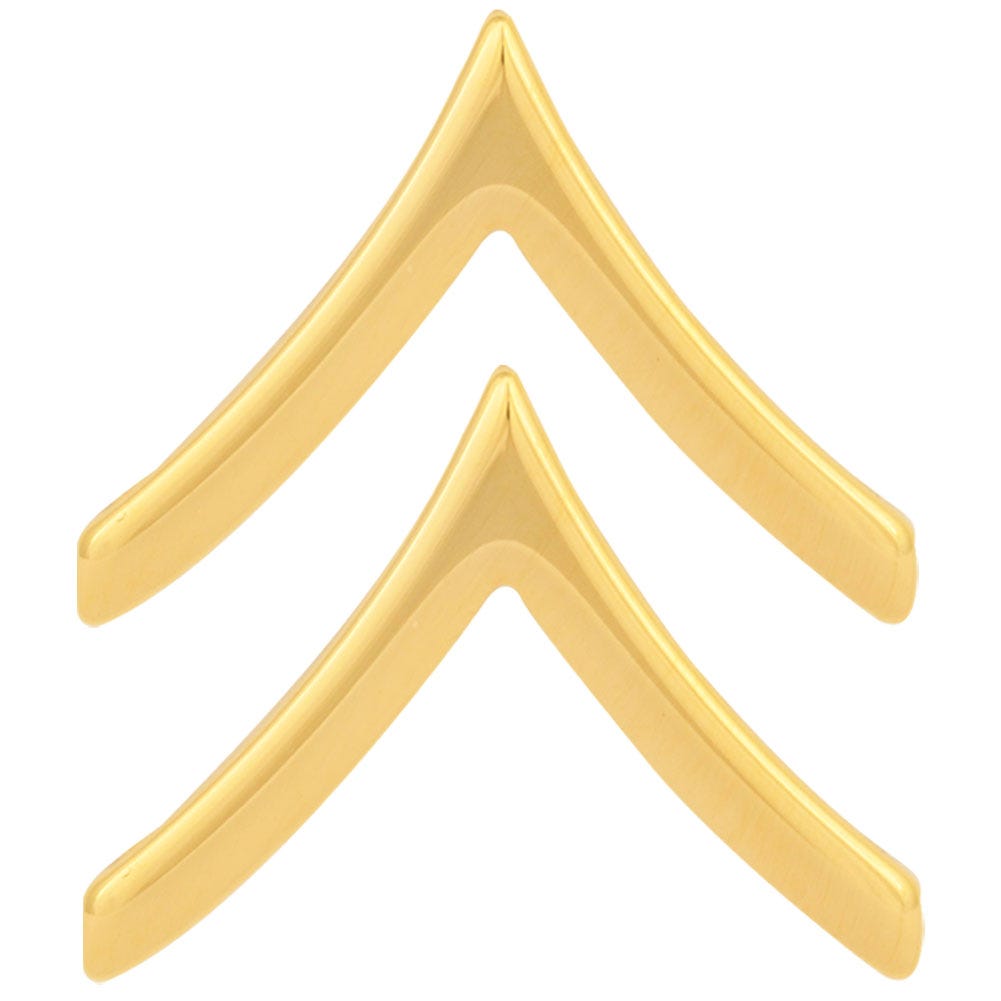 Brass Metal Finish Army Chevron Rank Enlisted: Private E-2 / PV2 ...