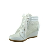 Peggy-44 Women's Glitter Metallic Lace Up Low Top Low Wedge Fashion ...