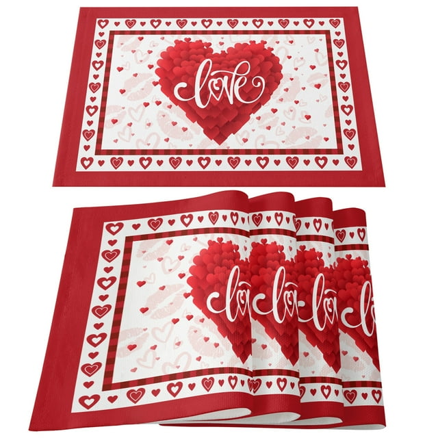 Valentines Day Love Hearts Placemats Set Flowers Florals Table Mats ...