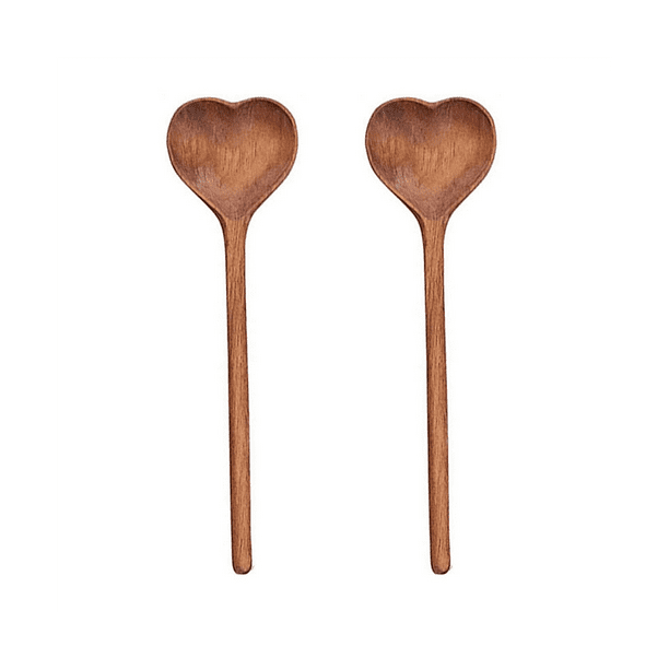 Winyuyby Wooden Heart-Shaped Spoons-Wooden Tea/Coffee Spoons Set (2Pcs ...