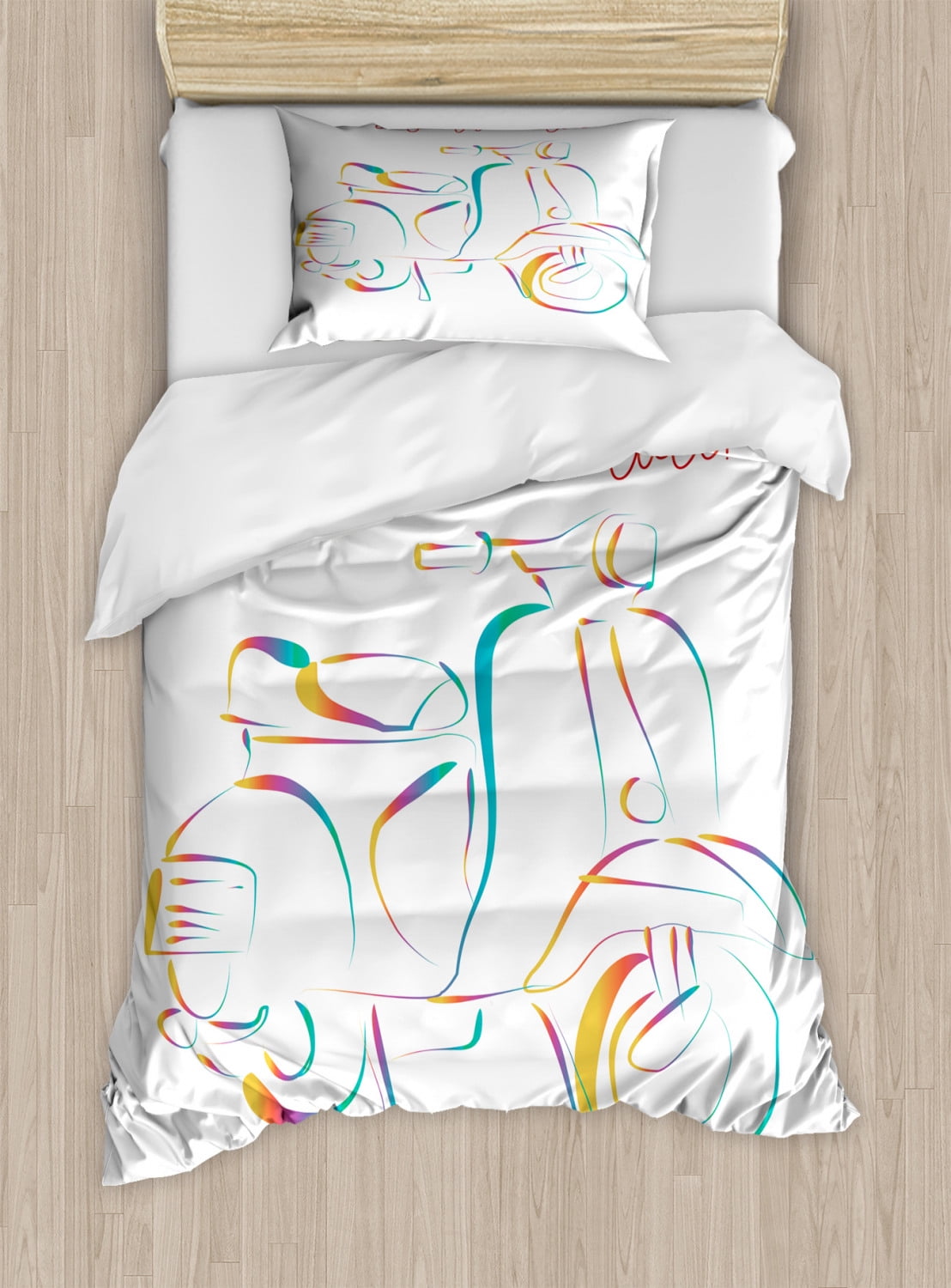 Enjoy the Ride Duvet Cover Set Twin Size, Doodle Art Style Colorful ...