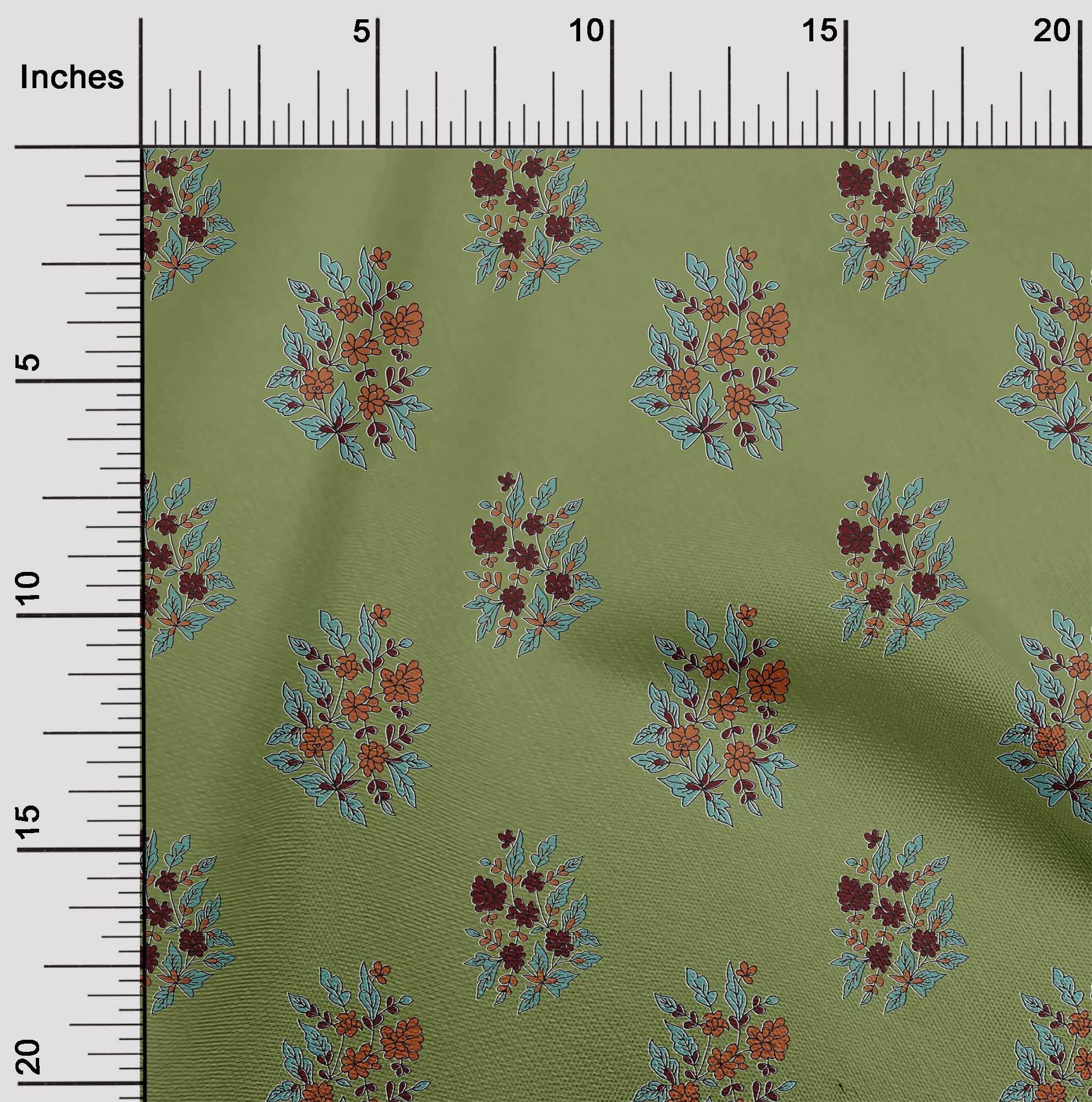 oneOone Silk Tabby Fabric Leaves & Floral Block Print Fabric By The ...
