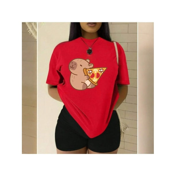 Playera Blusa De Capibara Comiendo Pizza Ropa Divertida Para Mujer ...