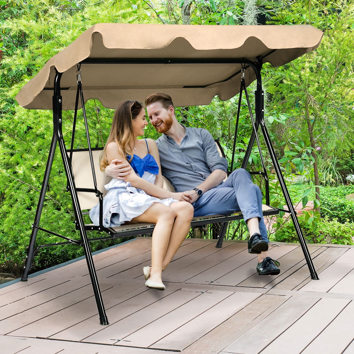 Click here for Gymax Brown Outdoor Swing Canopy Patio Swing Chair... prices