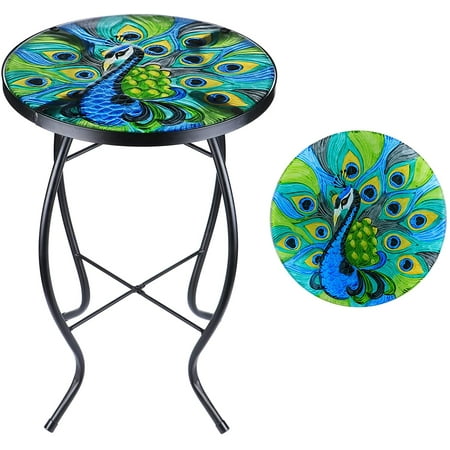 Outdoor Side Tables Patio Table 14’’ Round Mosaic Accent Table Peacock ...