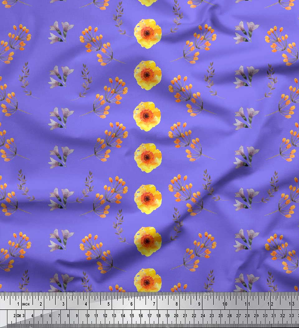 Soimoi Purple Rayon Fabric laurel leaf & Floral Printed Craft Fabric by ...