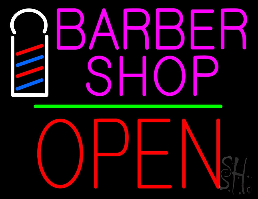 Pink Barber Shop Logo LED Neon Sign 15 x 19 - inches, Black Square Cut ...