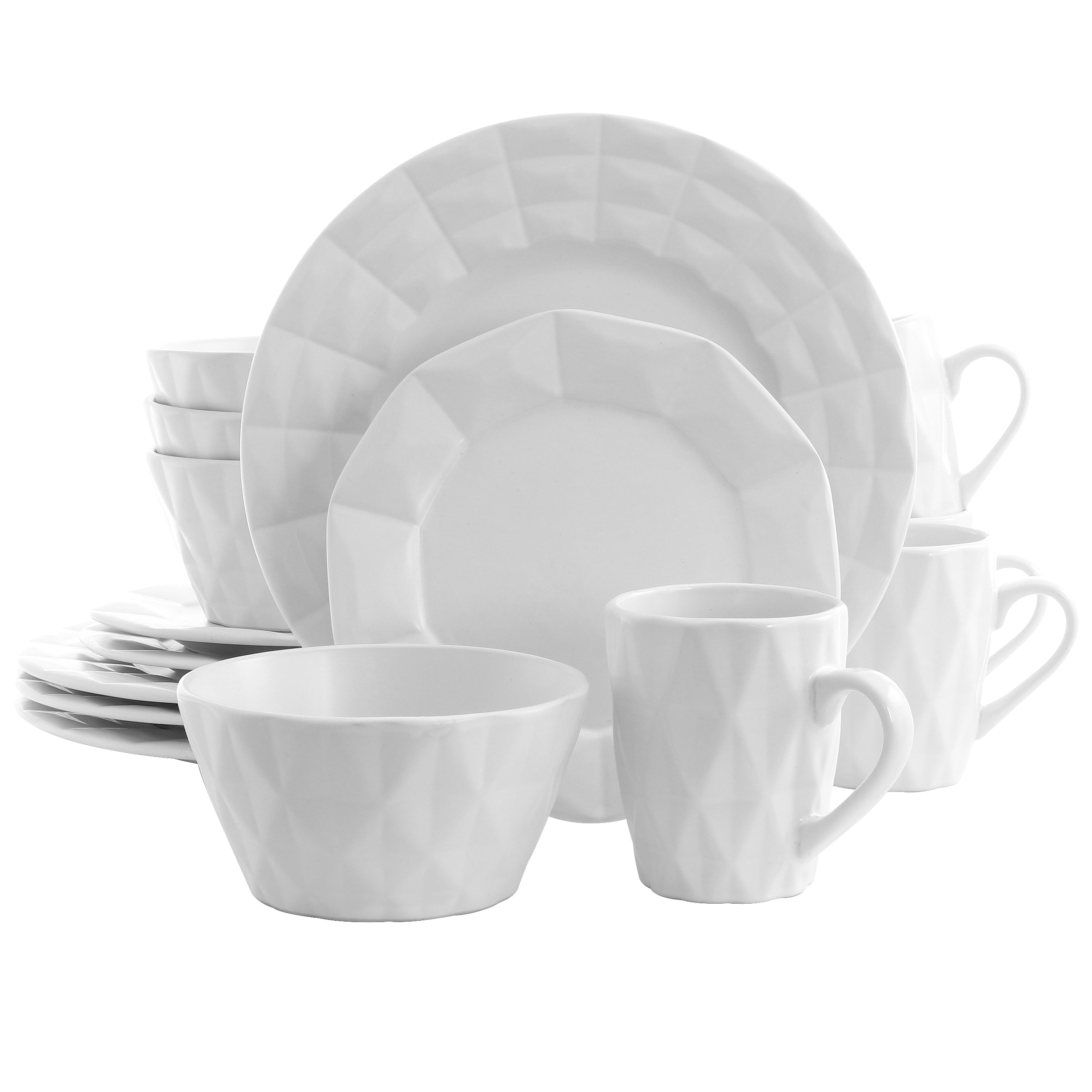 Elama Retro Chic 16-Piece Glazed Dinnerware Set in White - Walmart.com