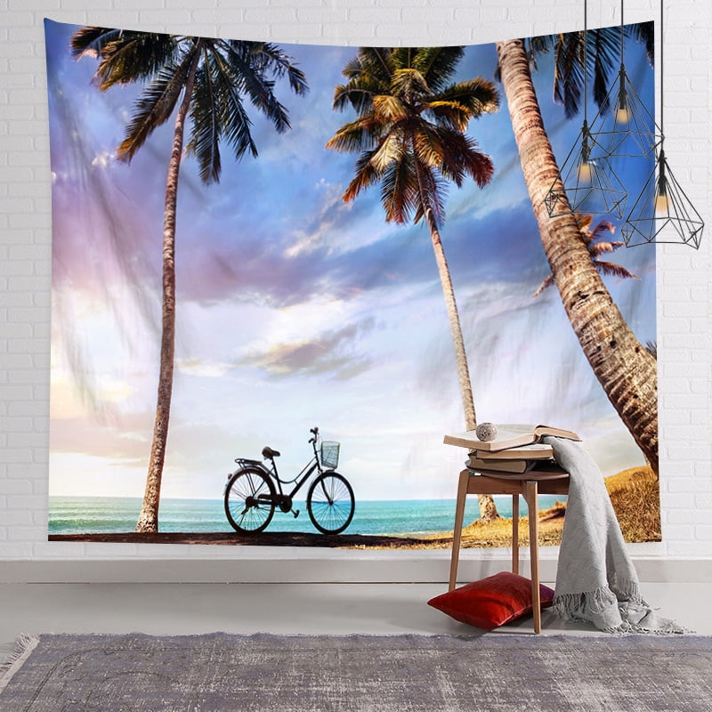 Tropical Island Backdrop Window View Coconut Trees Sea Waves Beach ...