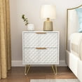 Hommoo Carving Texture 2-Drawer Nightstand, Modern Bedside Table with ...