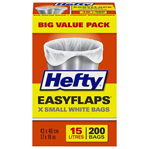 Hefty® Garbage Bags, Value Pack Small 15 Litres White, Flaps, 200 Bags ...