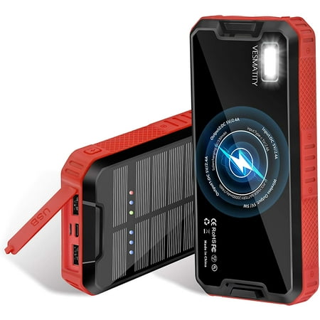 Wireless Solar Charger 20000mAh Power Bank, Portable Charger with 2 USB ...