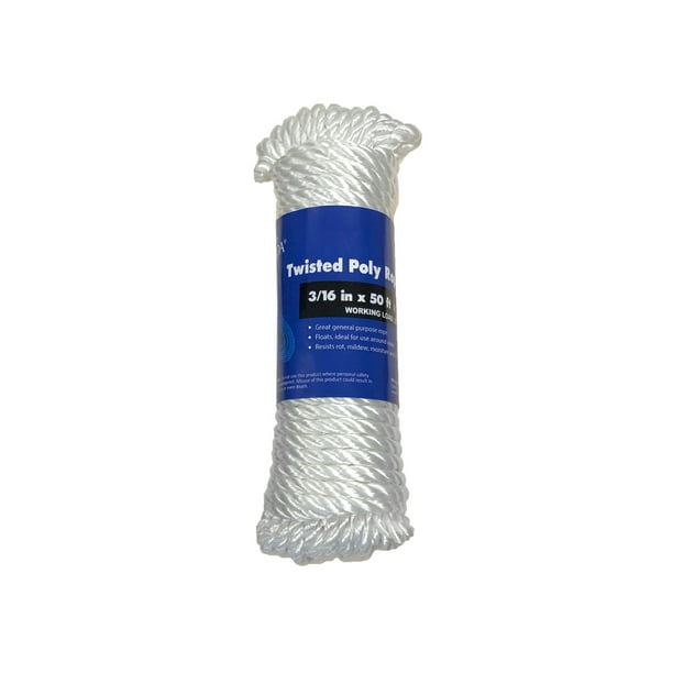 Twisted Rope, White, Polypropylene, 3/16" x 50' - Walmart.com