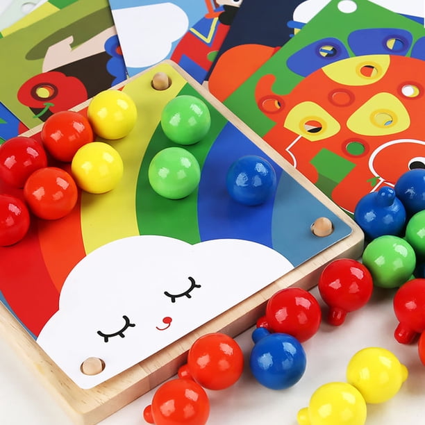 Coiry Mushroom Shape Button Art Toy Wooden Mosaic Pegboard Jigsaw Board ...