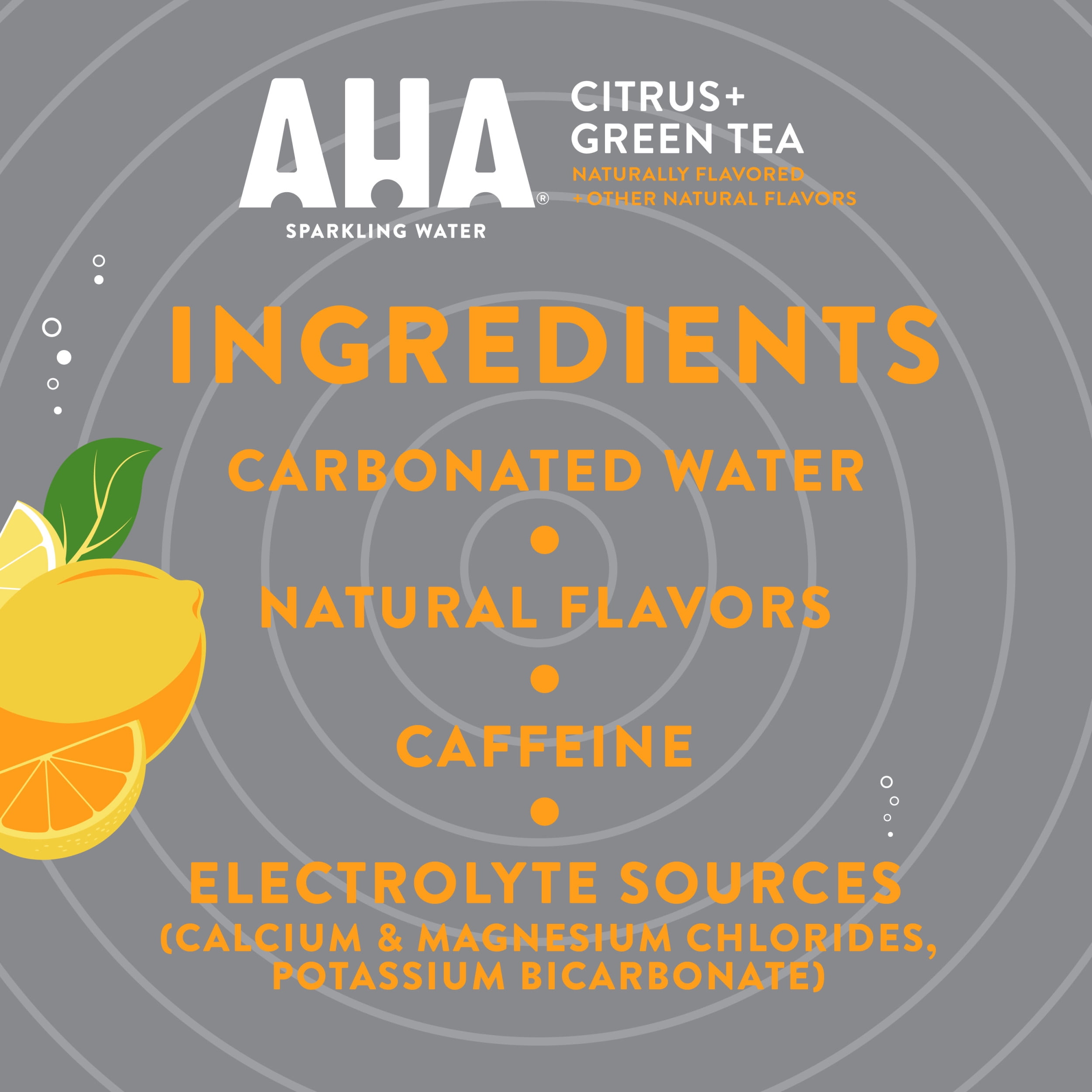 AHA Sparkling Water, Citrus + Green Tea Flavored Water, with Caffeine ...