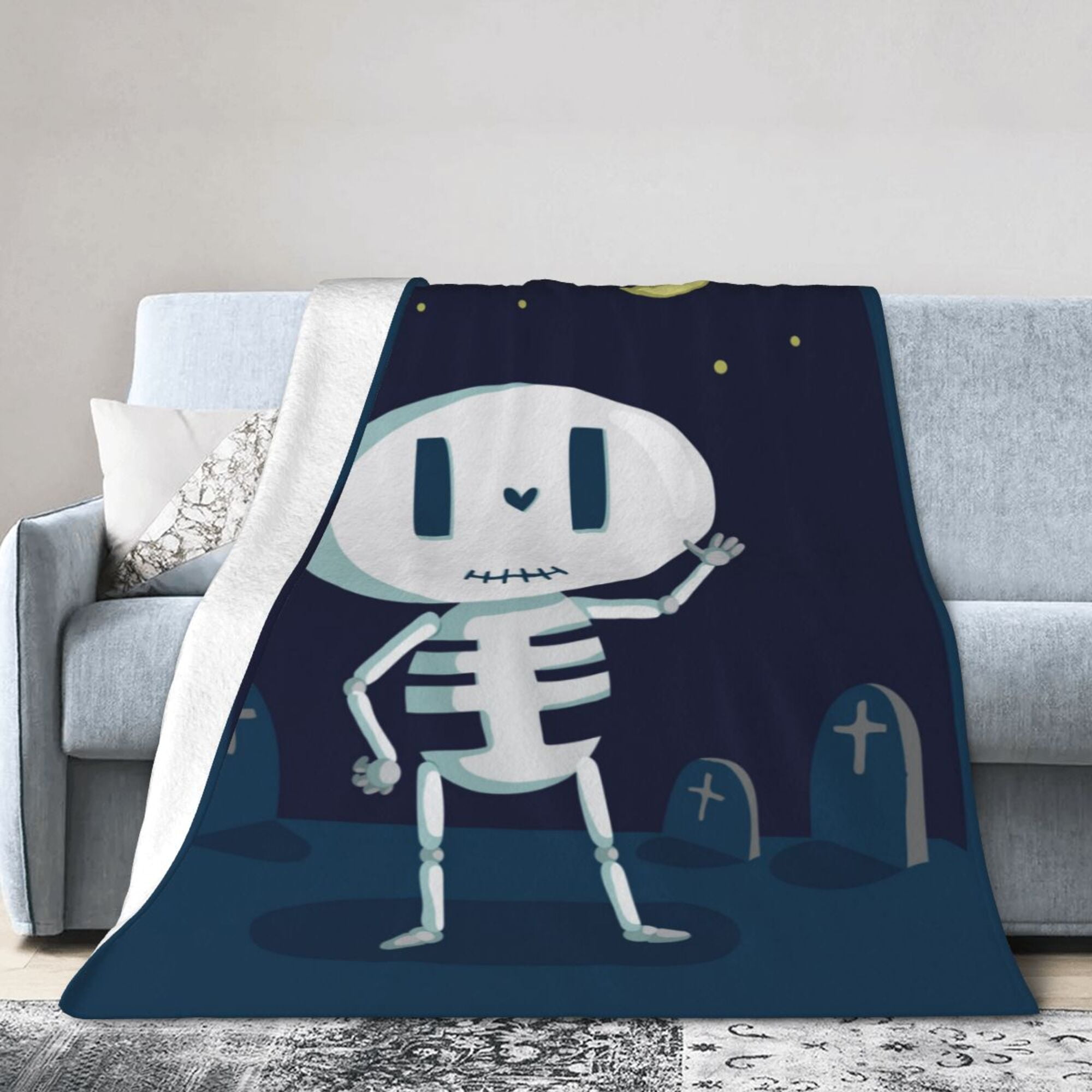 ZICANCN Anti-Pilling Flannel Bed Throw Blankets Skeleton Cartoon -Couch ...