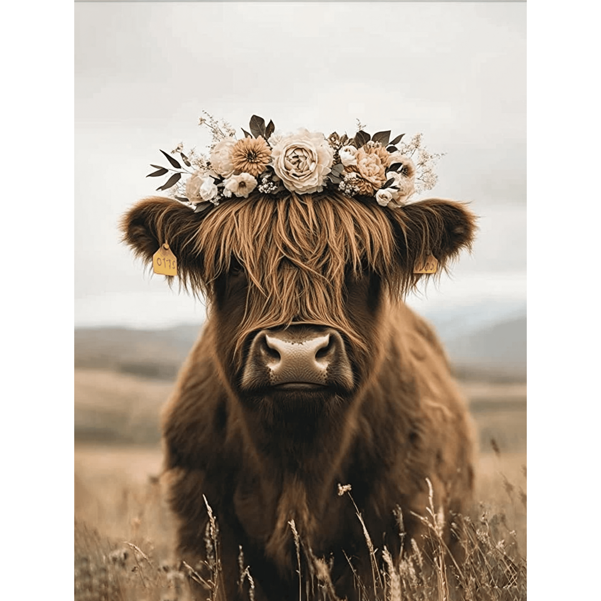 Click here for Qisvanset Highland Cow Floral Crown Canvas Wall Ar... prices