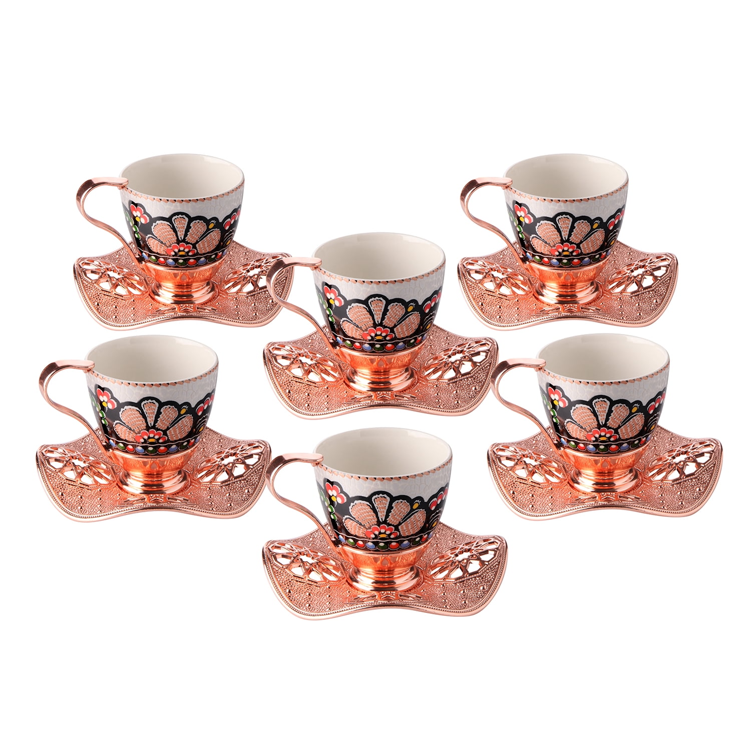 Turkish Coffee Cup Set of 6 with Handmade Wavy Design Saucers and Cup ...