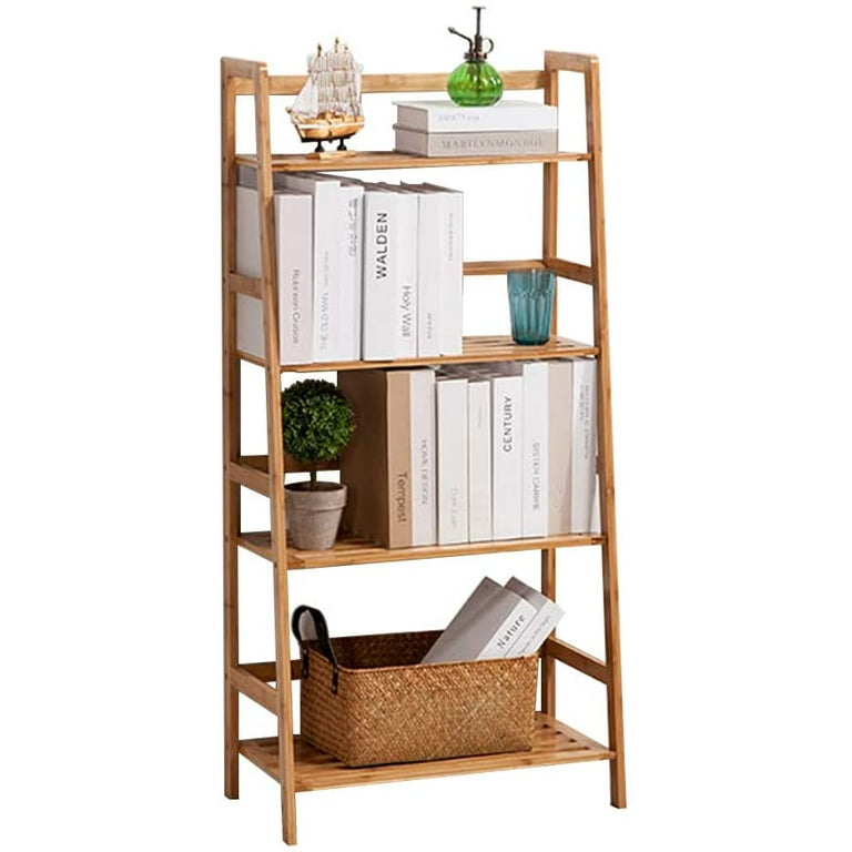 Multi-functional Ladder Shelf 4-Tier A-Frame Ladder Bookshelf - Bamboo ...