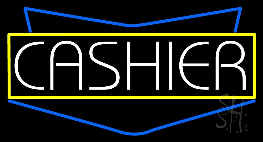 Cashier LED Neon Sign 20 x 37 - inches, Clear Edge Cut Acrylic Backing ...