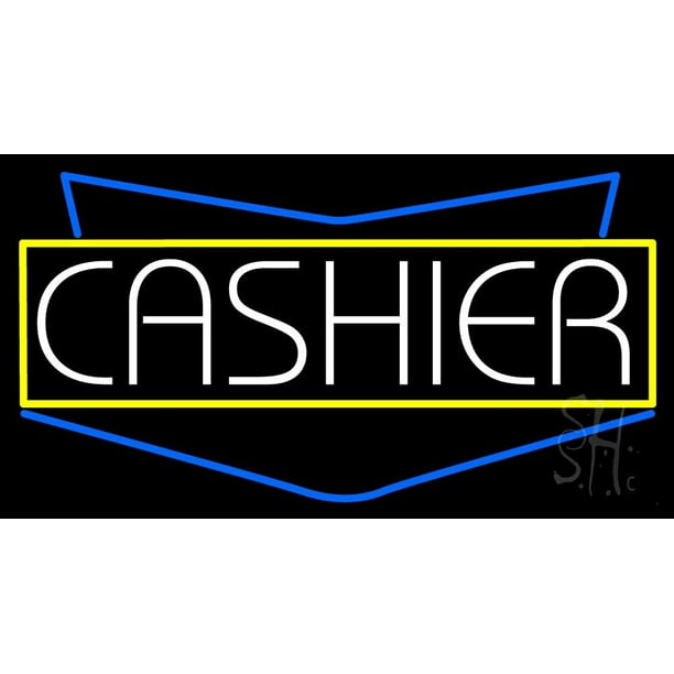 Cashier LED Neon Sign 20 x 37 - inches, Clear Edge Cut Acrylic Backing ...