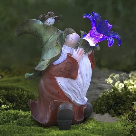 Garden Statue Resin Spring Figurine Playing FlowerTrumpet with Solar ...