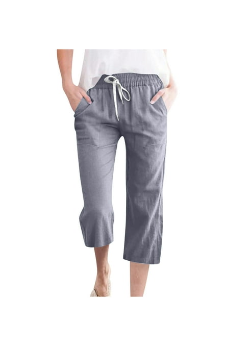 Dyegold Capris For Women Casual Summer Cotton Linen Cropped Pants ...