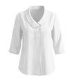 Conairie Linen Shirts for Womens Half Sleeve Lapel Collar Tee Solid ...