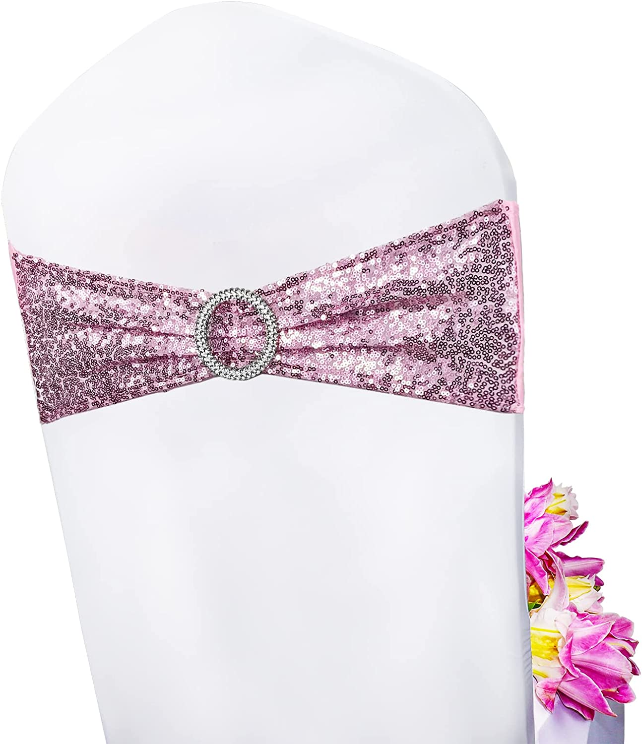 10 PCS Sequins Chair Sashes with Silver Buckle, Chair Bands One-Sided ...