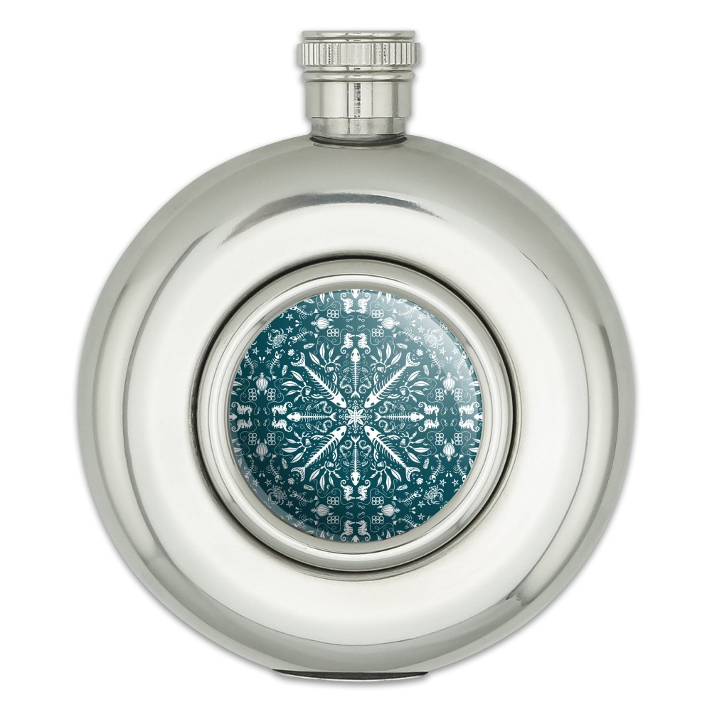 Fish Bones and Plastic Sea Ocean Pattern Round Stainless Steel 5oz Hip ...