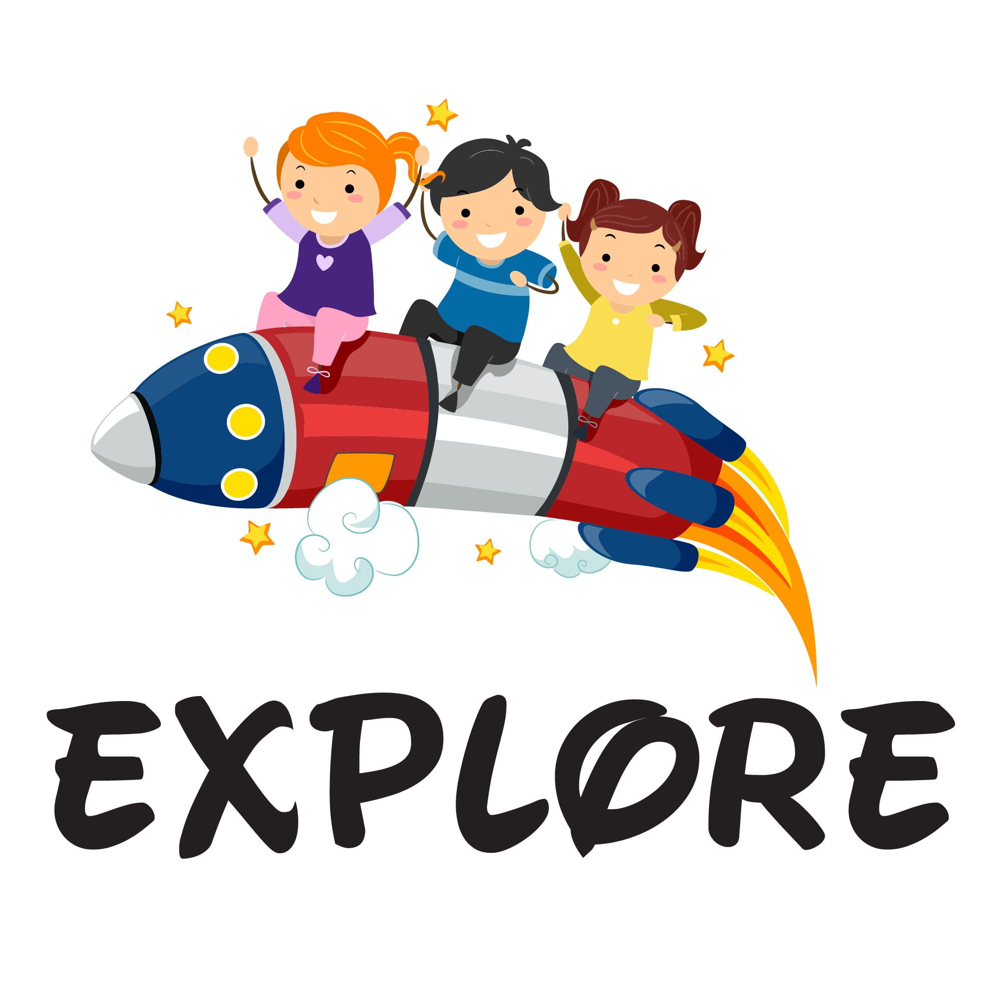 Colorful Happy Kids on a Rocket in Space DecorWall Decal Decoration ...