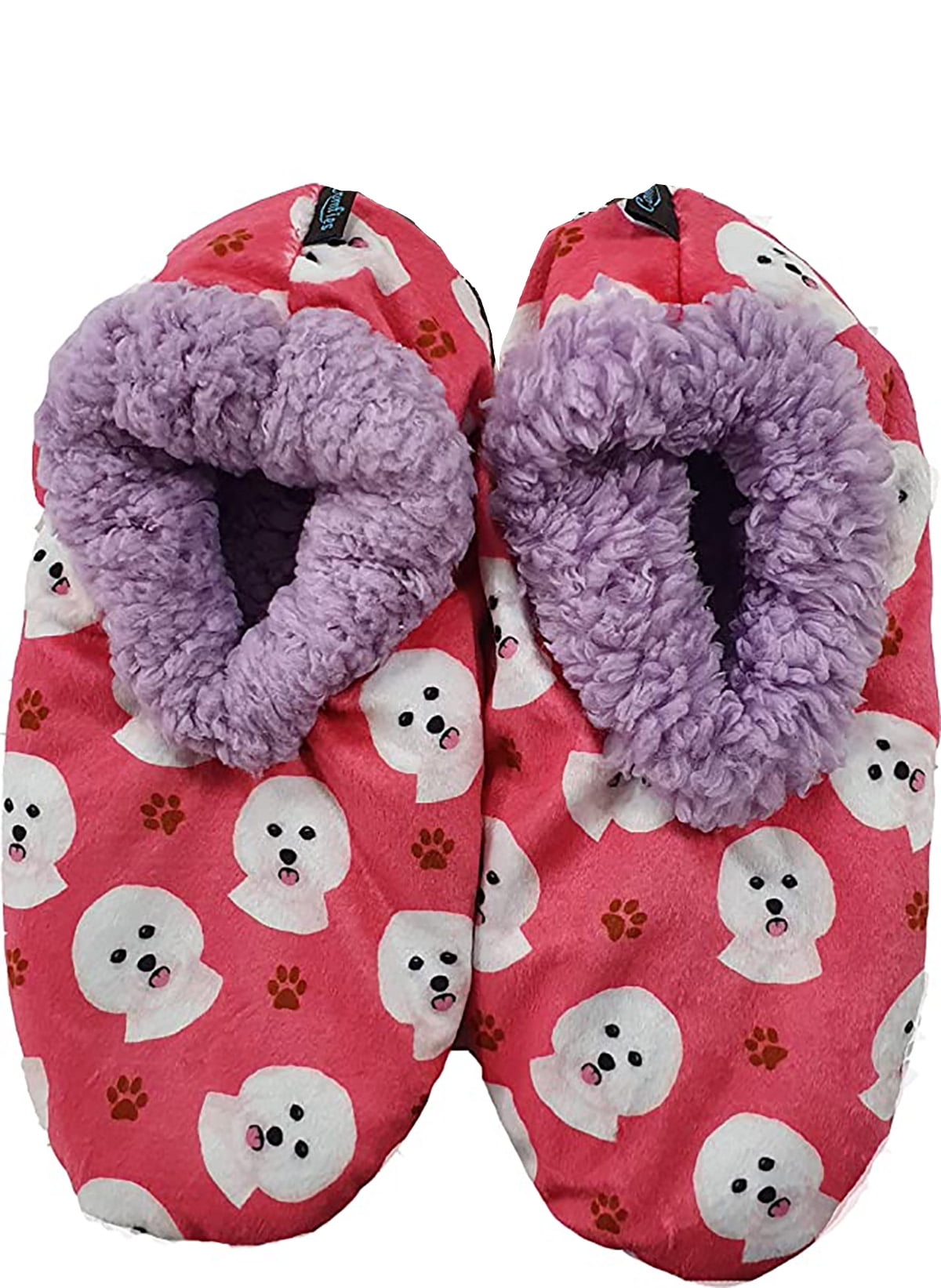Comfies Womens Bichon Frise Dog Slippers - Sherpa Lined Animal Print ...