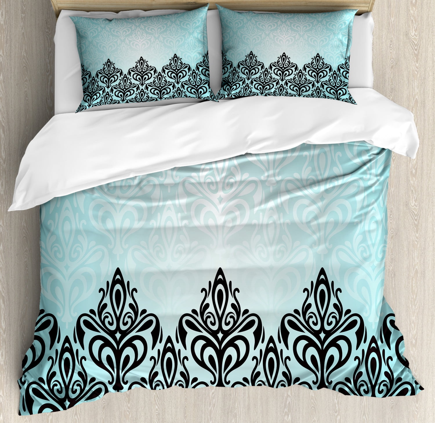 Damask Duvet Cover Set Queen Size, Modern Damask Motif with Symmetric ...