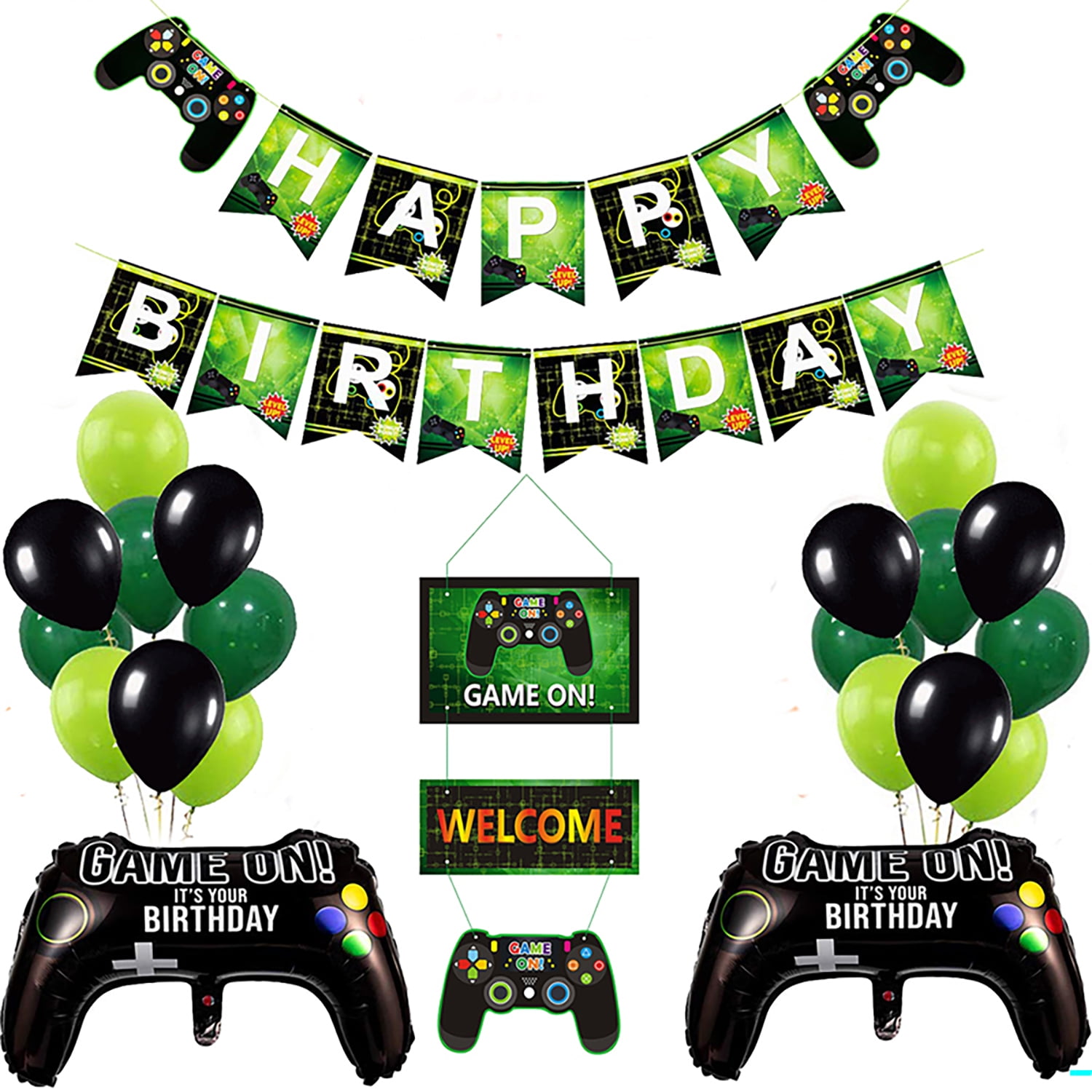 Video Game Birthday Decorations Set 34 Pieces Gaming Happy Birthday ...