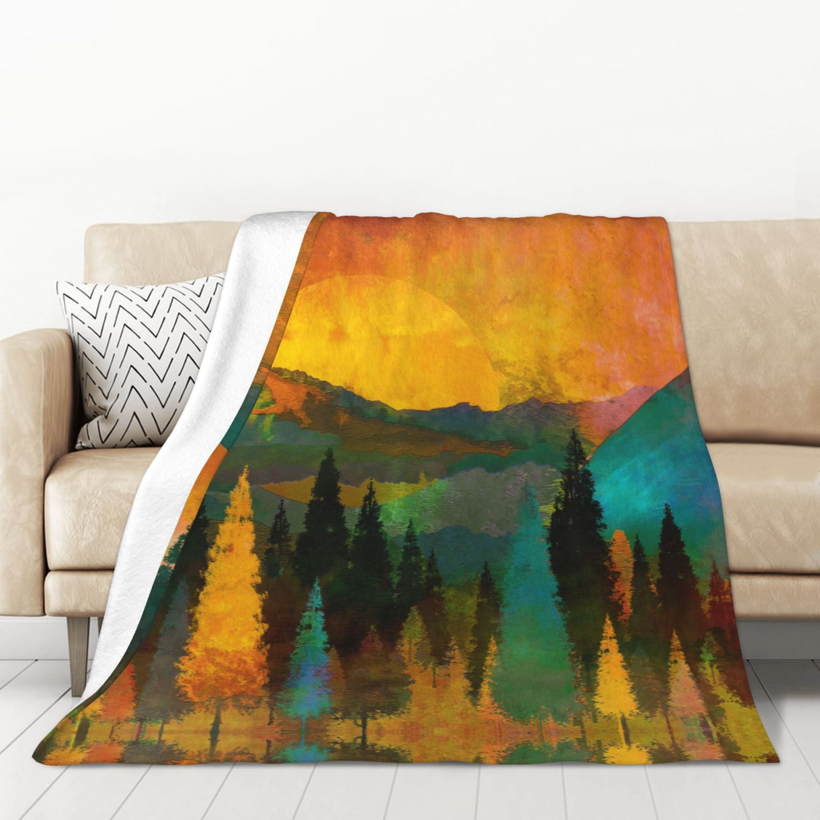 XMXT Throw Blankets, Trees Mountains Pattern Bed Blanket for Bedroom ...