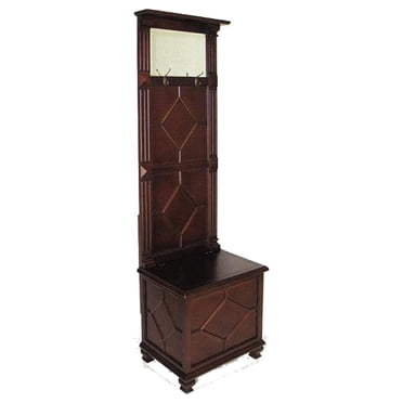 Mirrored Wooden Hall Tree with 1 Door and 1 Drawer, Brown and Silver ...