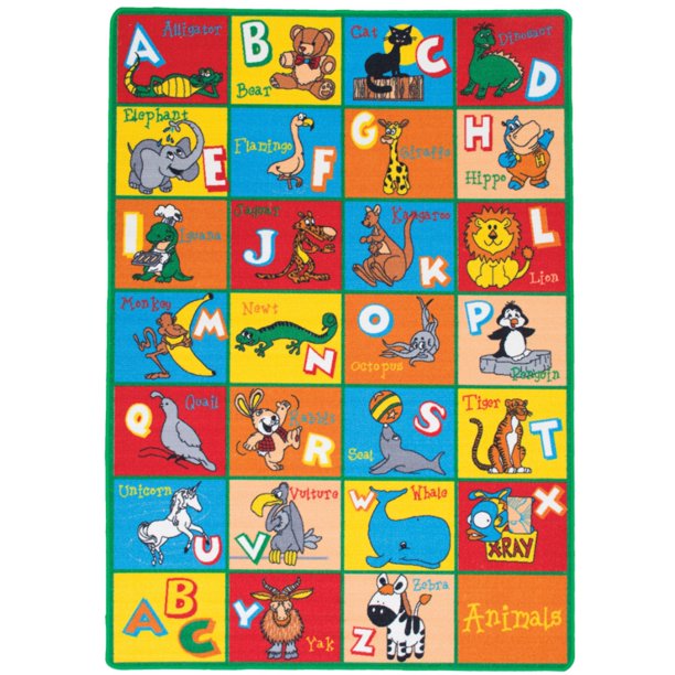 Abbey Contemporary Kids Area Rug Abc Animals With non Slipping Gel Back ...