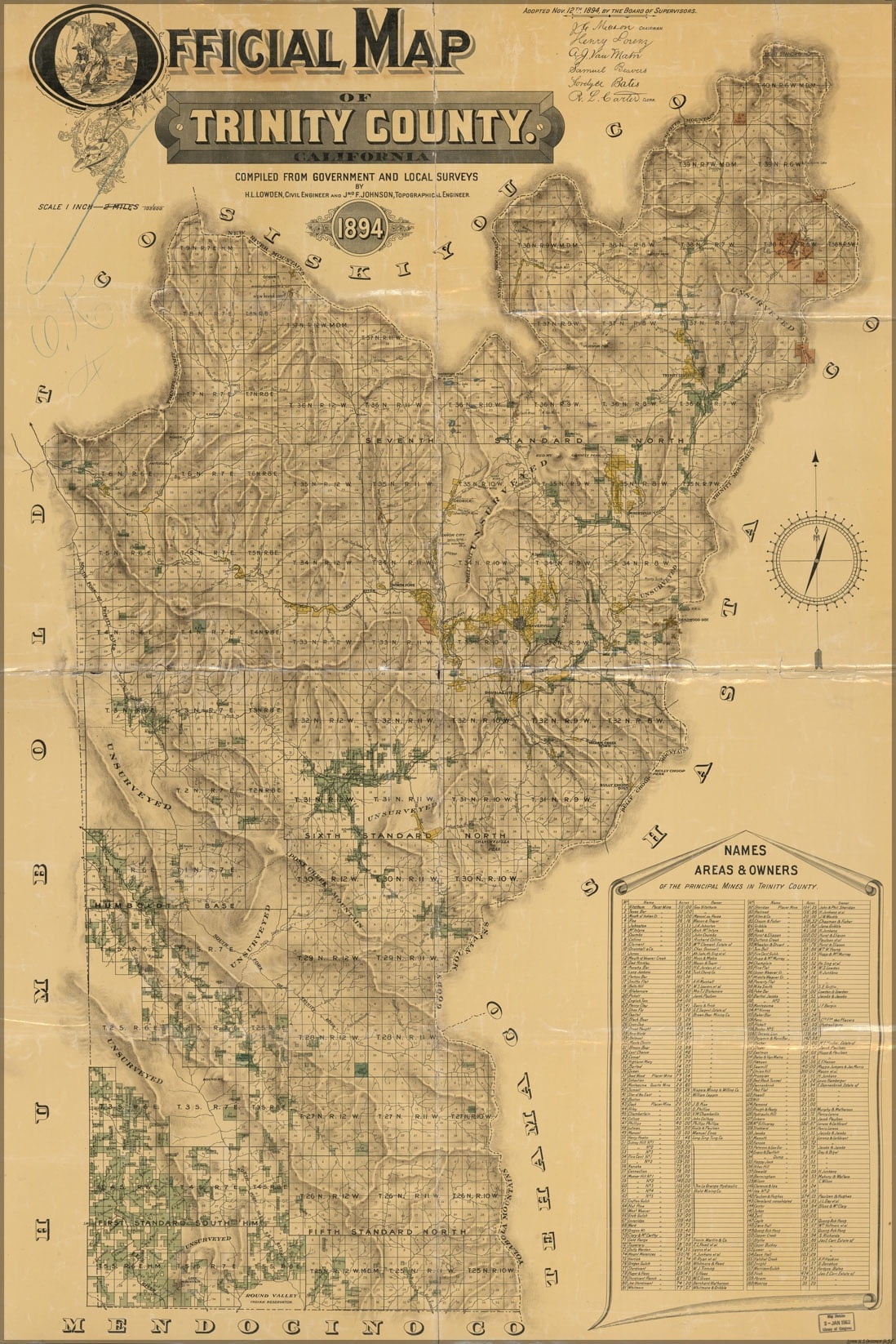 24"x36" Gallery Poster, Official map of Trinity County, California 1894 ...