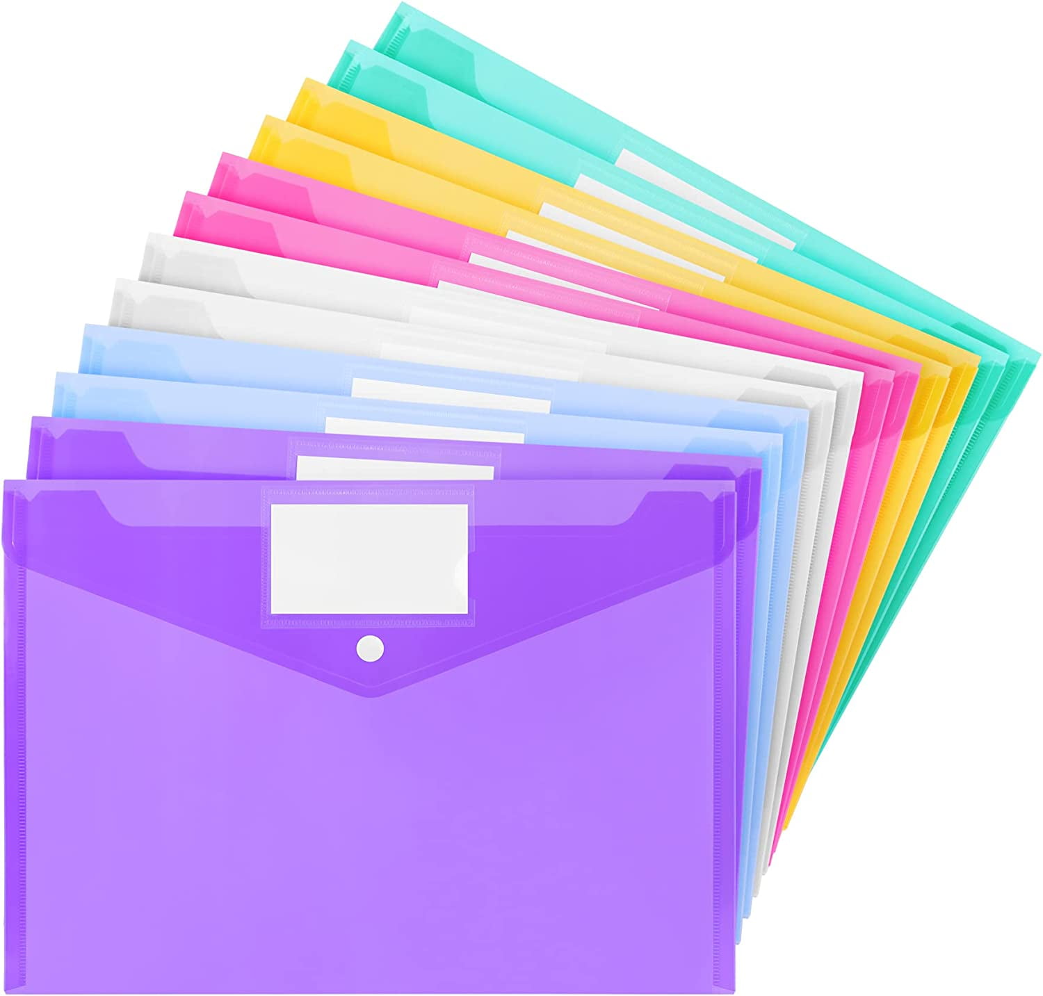 12 Pack Plastic Poly Filing Envelopes, Clear Document Folders Letter A4 ...
